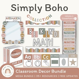 SIMPLE BOHO Classroom Decor BUNDLE | Neutral Boho Decor - Etsy