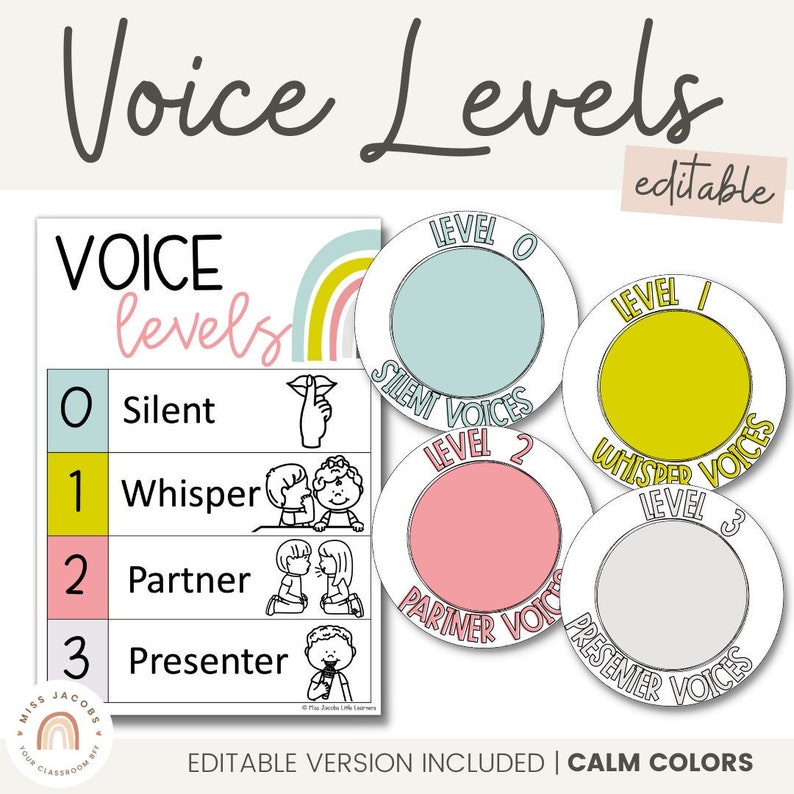 Modern Rainbow Voice Noise Level Display EDITABLE Classroom - Etsy