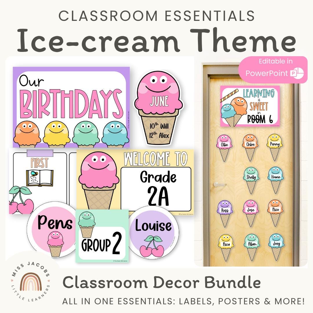 Pastel Ice Cream Classroom Decor Bundle, Editable Teacher Essentials ...
