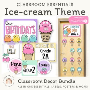 Pastel Ice Cream Classroom Decor Bundle, Editable Teacher Essentials ...