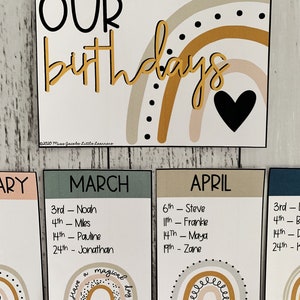 BOHO RAINBOW Birthday Chart | Editable | Neutral Rainbow Classroom ...