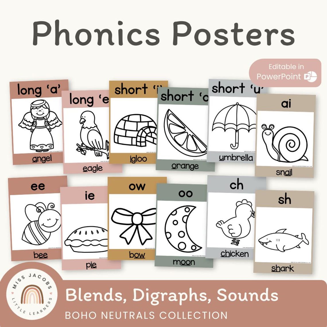 NEUTRAL Phonics Posters | Boho Color Palette | Neutral Classroom Decor ...