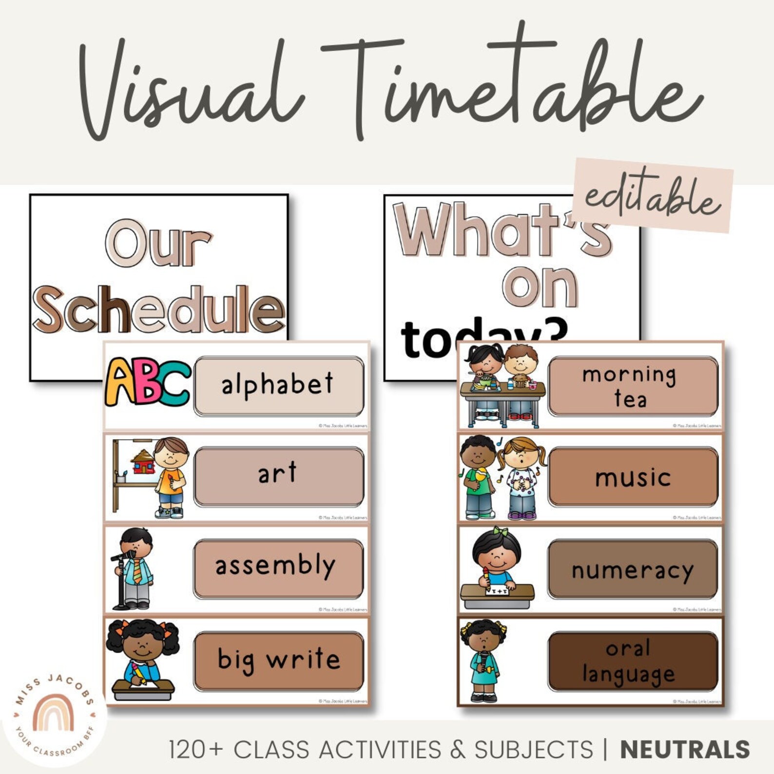 Ombre Visual Schedule, Editable Neutral Classroom Routine Cards ...