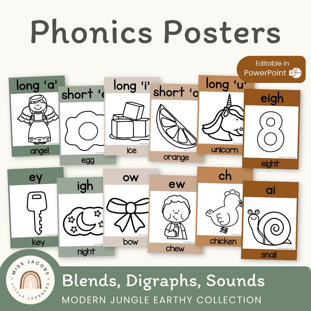 80+ Phonics Posters, Printable Earthy Phonics Anchor Charts for Sound ...