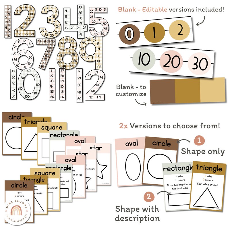 Math Posters Bundle, 18 Packs of Customizable Math Displays, Neutral ...