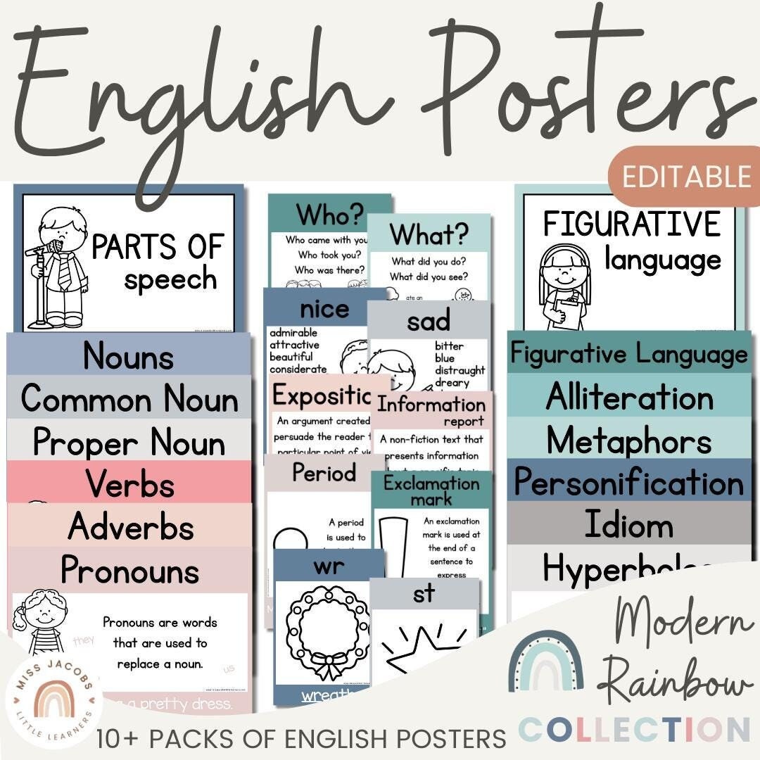 Calming 12 Packs English Posters, Speaking Reading Writing Language ...