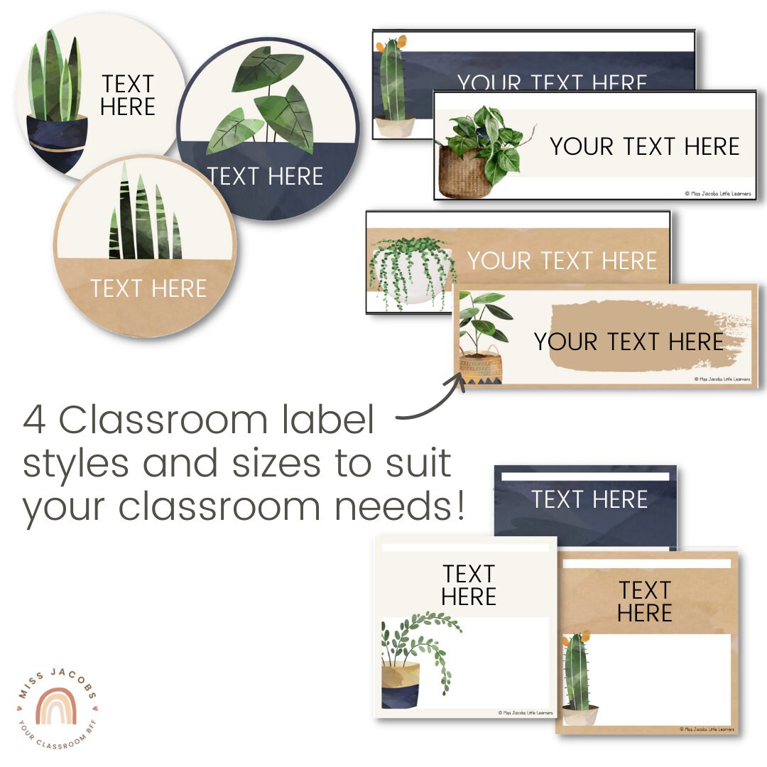 Modern Boho Plants Classroom Supply and Student Name Labels | Editable ...