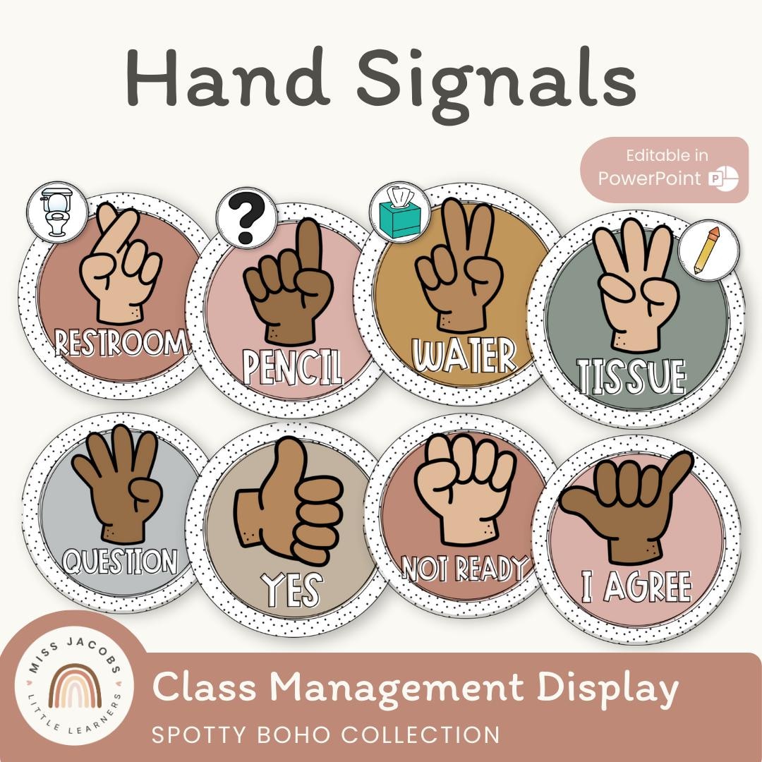 Hand Signals Posters | SPOTTY BOHO Classroom Decor | EDITABLE - Etsy