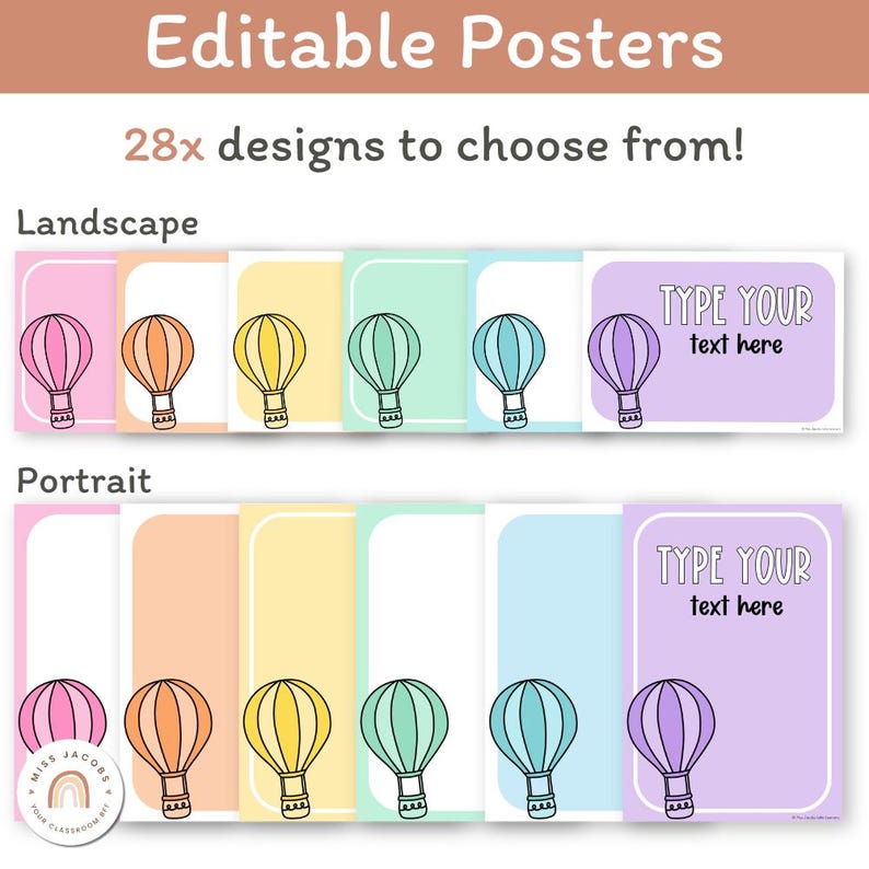 Pastel Hot Air Balloon Classroom Decor Bundle, Editable Calm Theme ...