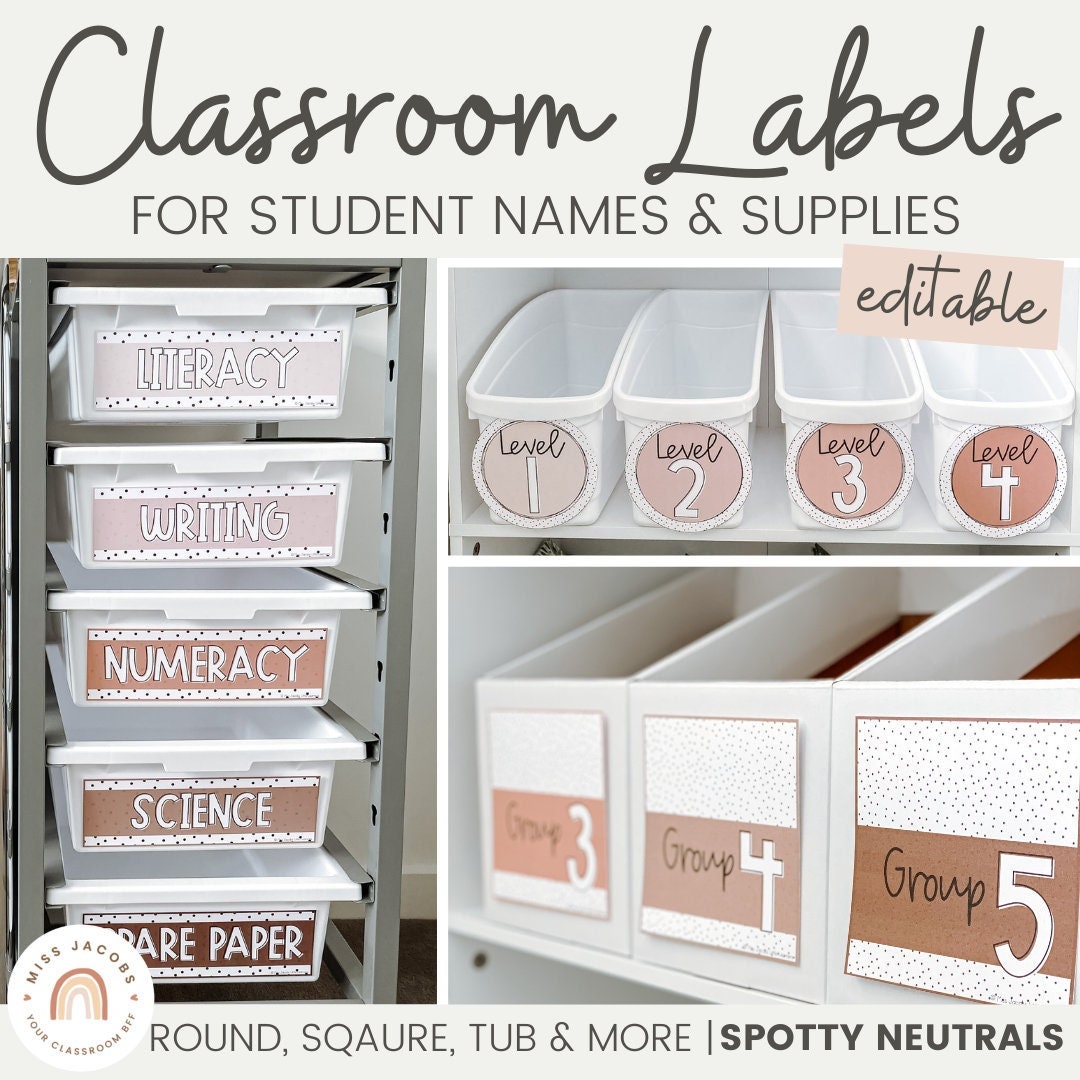 Classroom Labels | SPOTTY NEUTRALS Classroom Decor | Editable - Etsy
