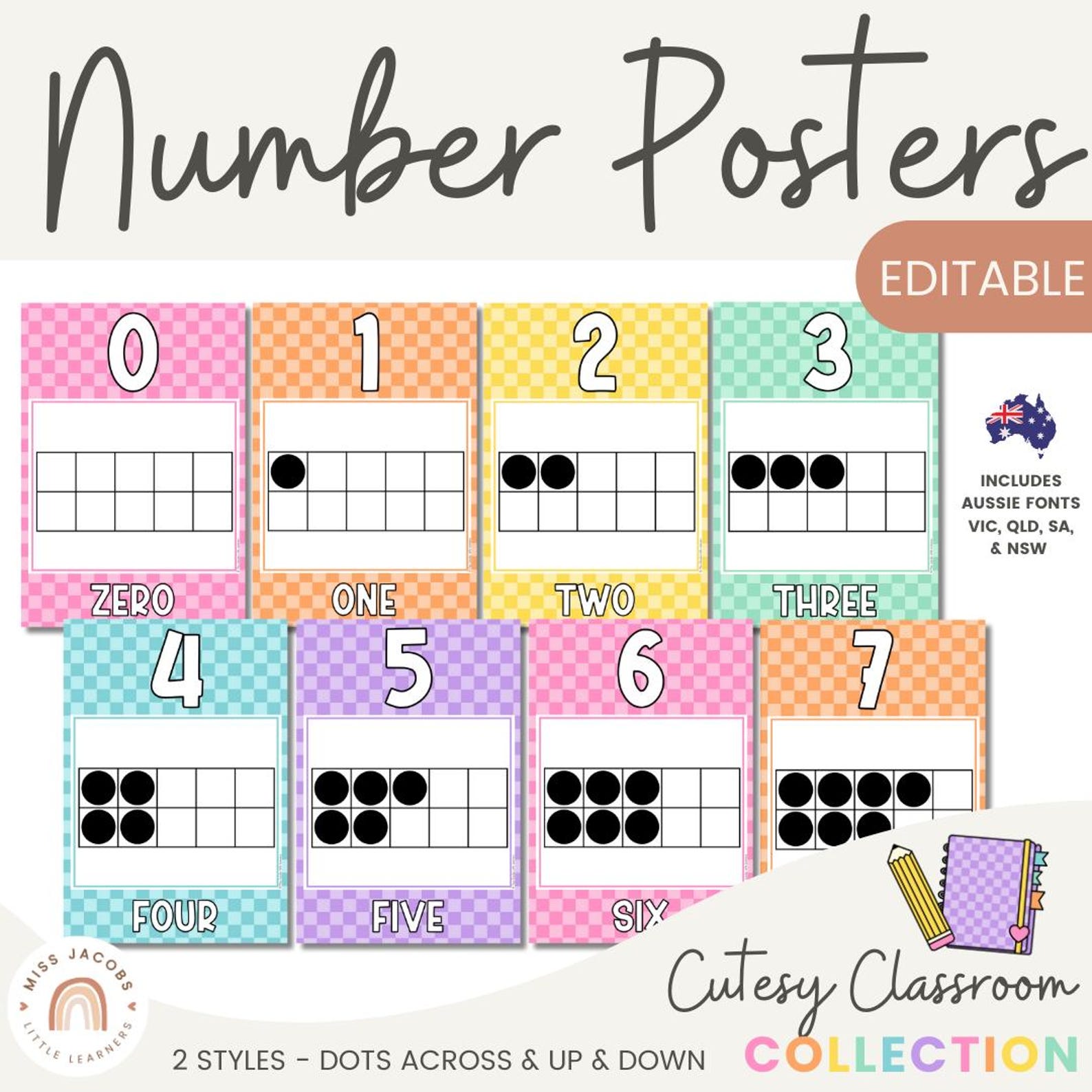 Cutesy Number Posters for Classroom, Printable 0 to 20 - 100 Number ...