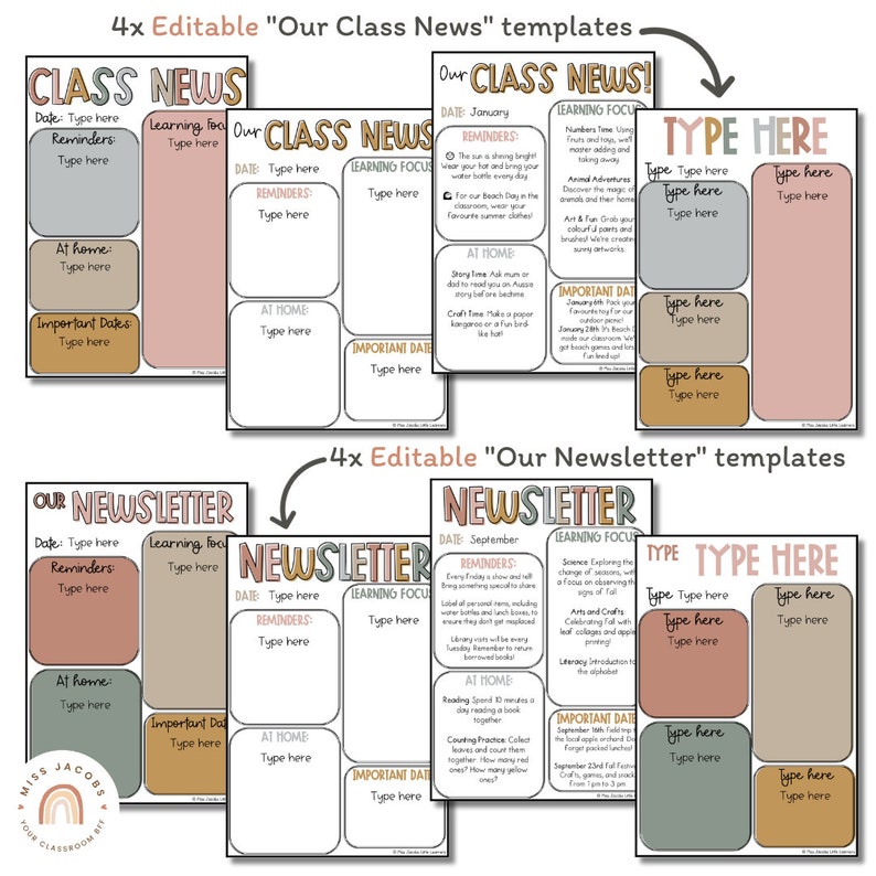 Classroom Newsletter Templates | Editable | Simple Boho Classroom Theme ...