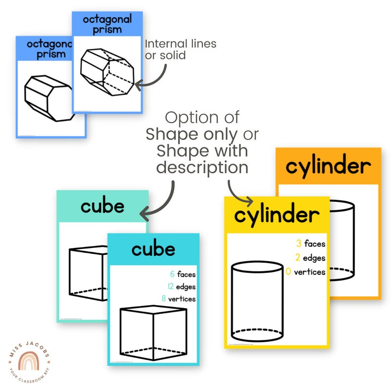 3D Objects / 3D Shapes Posters RAINBOW BRIGHTS Classroom - Etsy