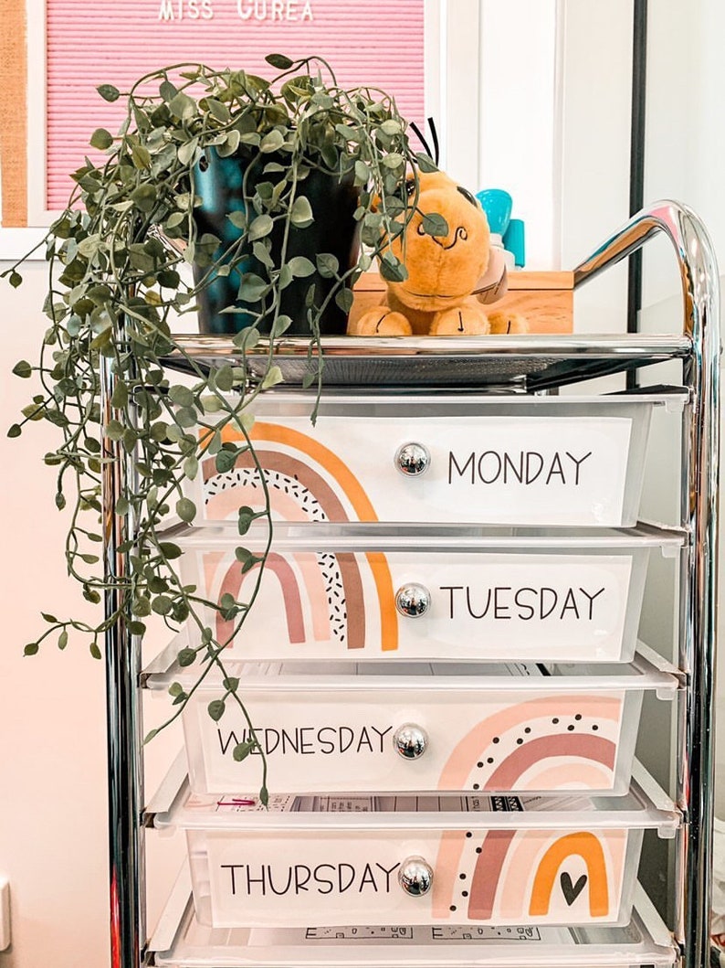 BOHO RAINBOW Teacher Rolling Cart Labels Editable Neutral - Etsy