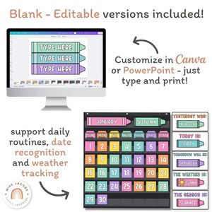 Cutesy Calendar and Weather Classroom Display, Printable Teacher Pocket ...