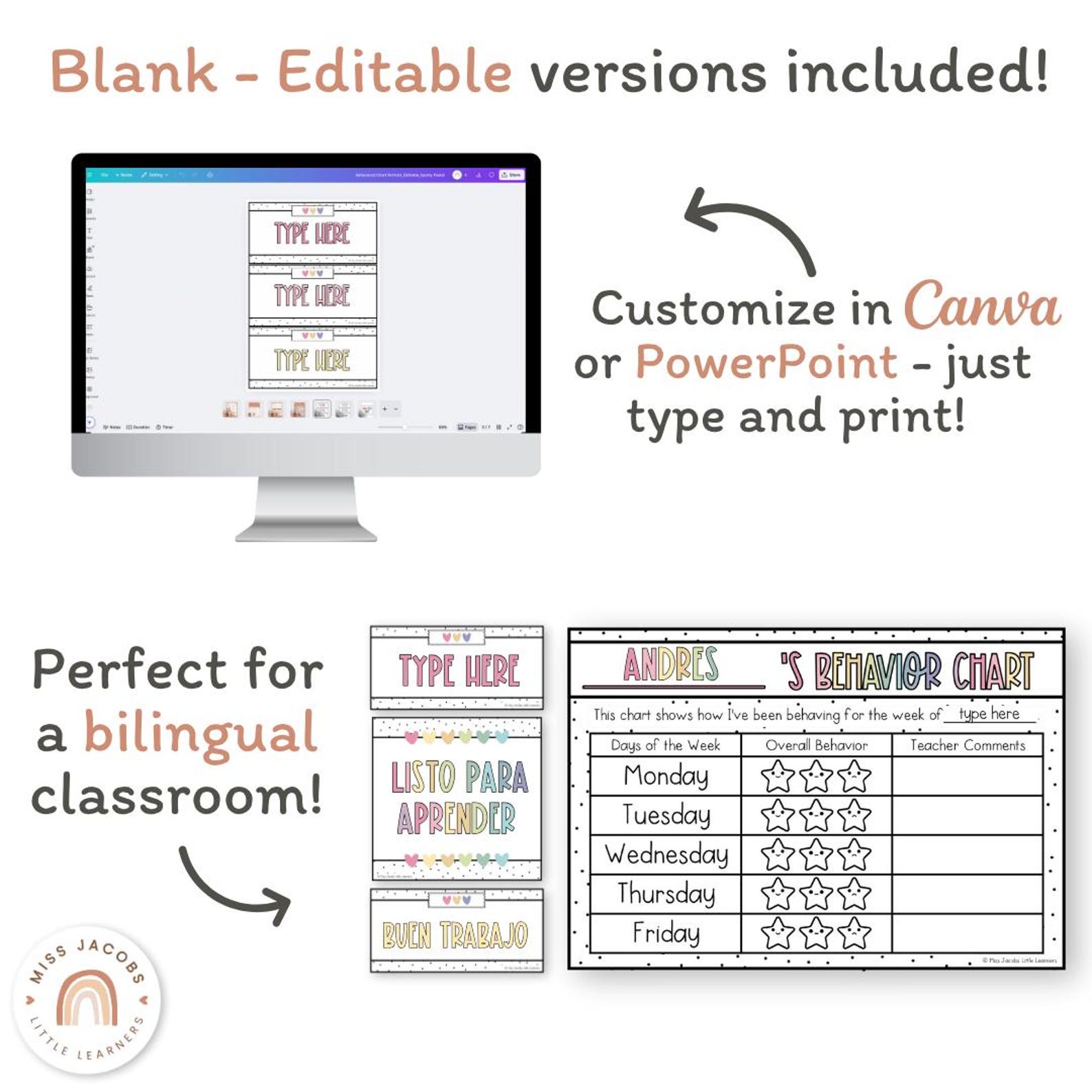 Spotty Pastel Behavior Clip Chart, Editable Behavior Tracker ...