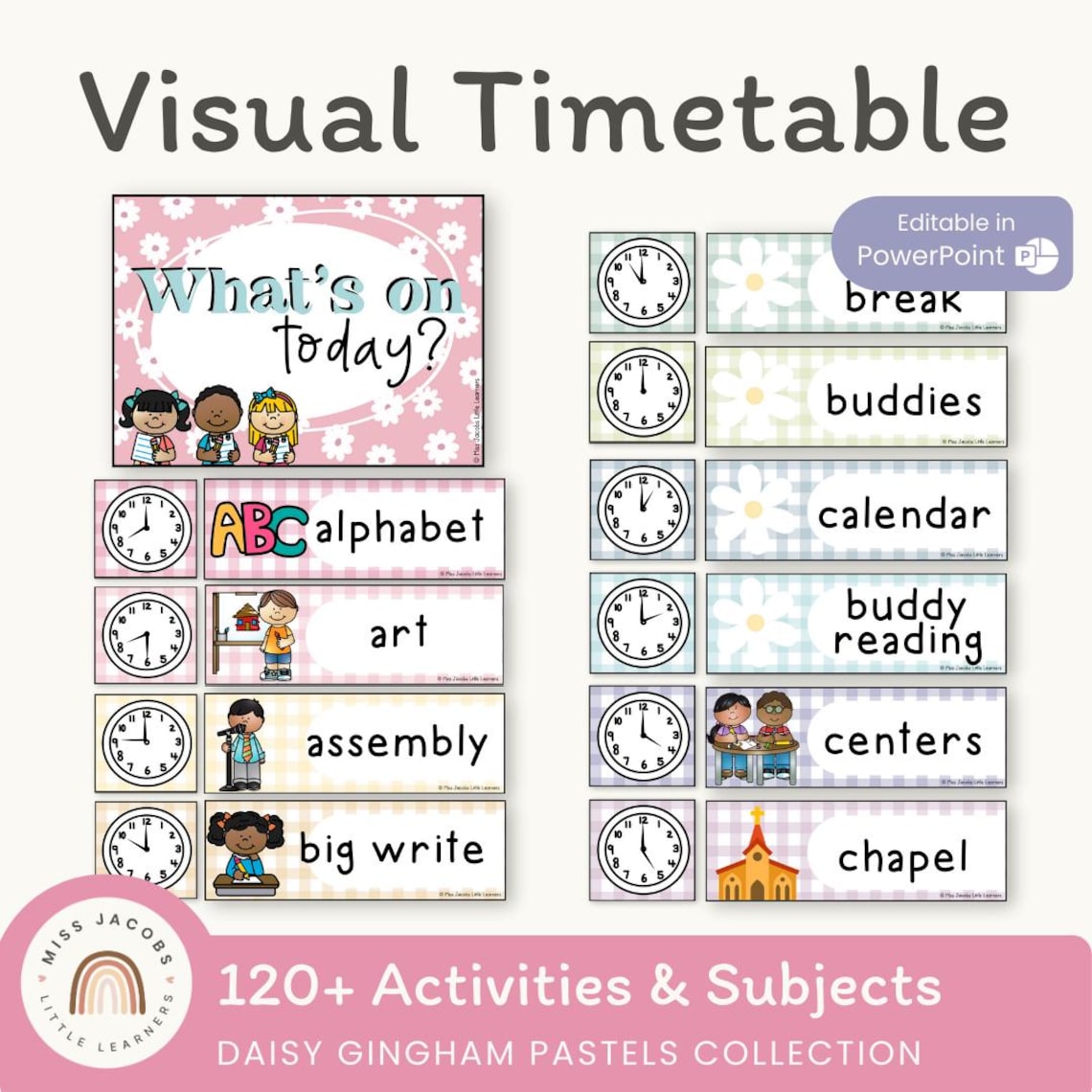 Classroom Visual Schedule, Daisy Gingham Pastels Daily Routine Chart ...