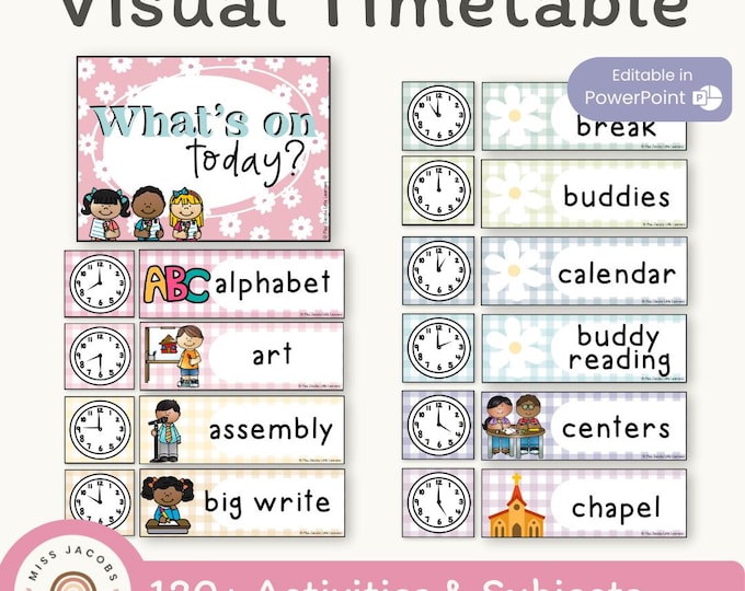 Classroom Visual Schedule, Daisy Gingham Pastels Daily Routine Chart ...