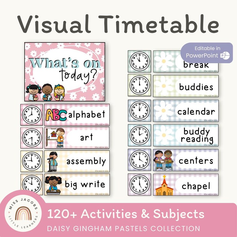 Classroom Visual Schedule, Daisy Gingham Pastels Daily Routine Chart ...