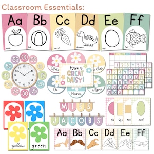 Daisy Gingham Pastels Classroom Decor Bundle | Muted Rainbow Theme ...