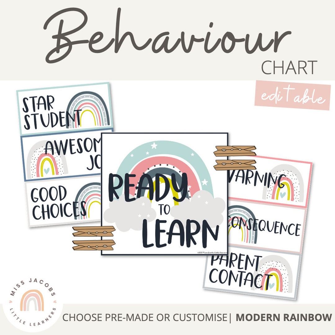 MODERN RAINBOW Behavior Chart | Editable | Calm Colors Classroom Decor ...