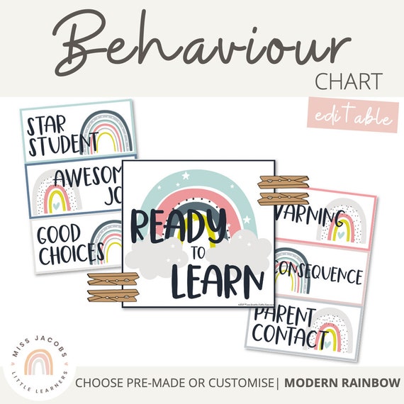 MODERN RAINBOW Behavior Chart Editable Calm Colors - Etsy
