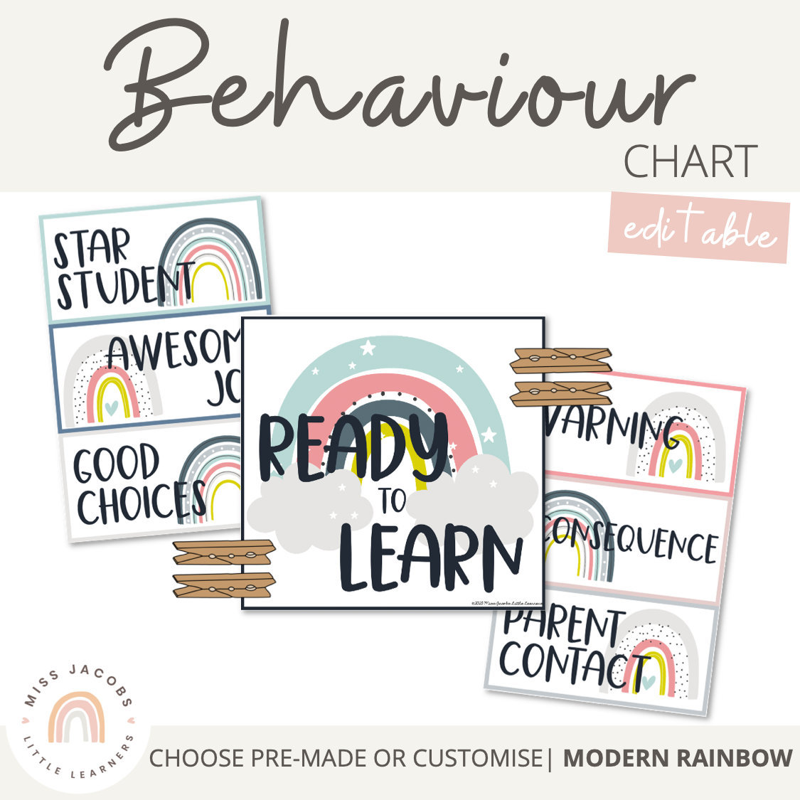 MODERN RAINBOW Behavior Chart Editable Calm Colors - Etsy