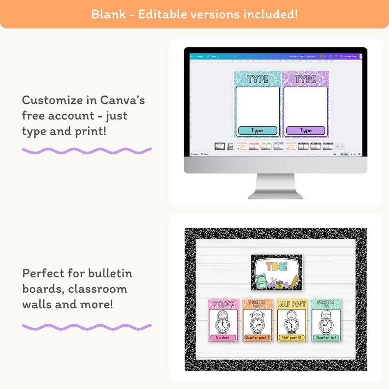 Telling Time and Analog Clock Posters: Cutesy Composition Notebook ...