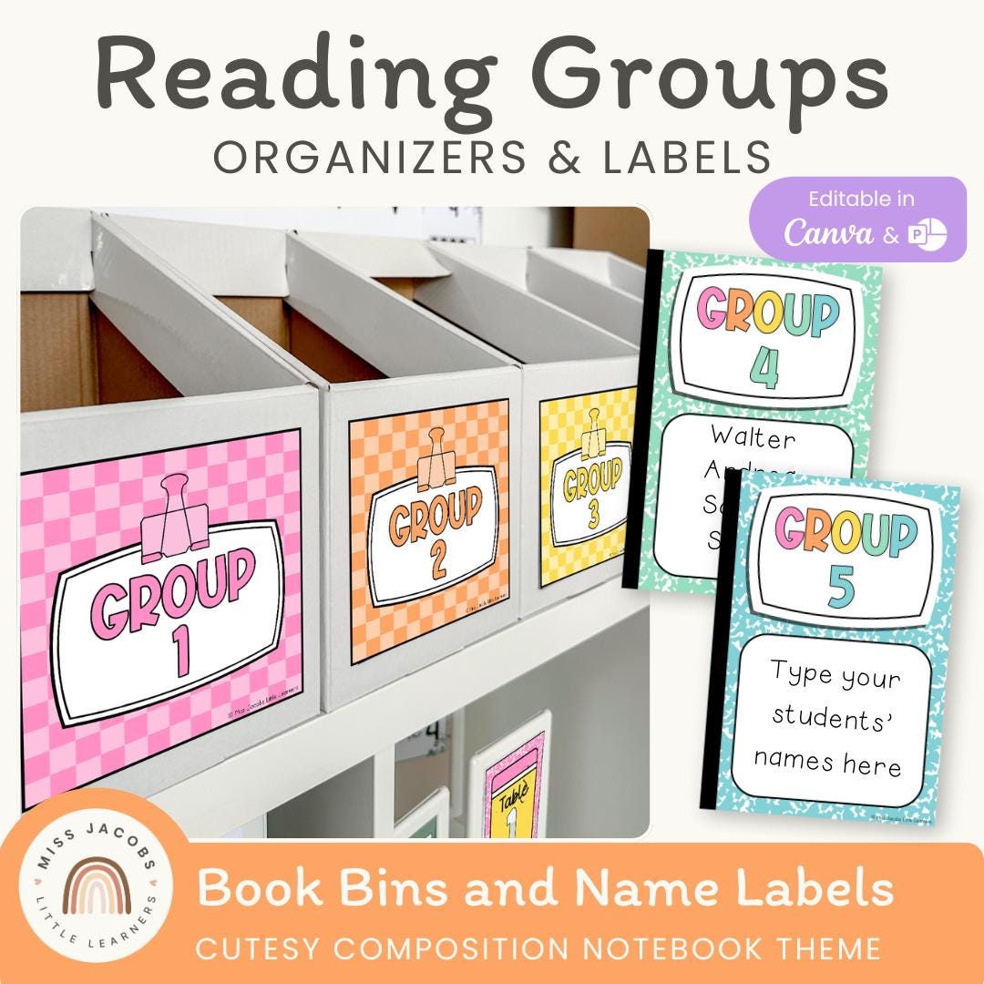Cutesy Reading Groups Organizers & Labels, Editable Book Box Labels ...