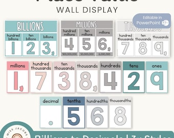CALM COLORS Place Value Posters | Math Posters | Modern Rainbow ...