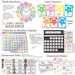 Daisy Gingham Pastels Classroom Decor Bundle Muted Rainbow Theme ...