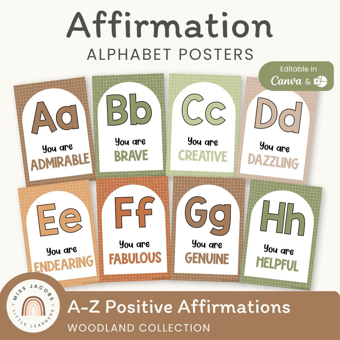 Woodland Affirmation Alphabet Posters, A–Z Positive Classroom Decor ...