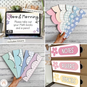 Daisy Gingham Pastels Classroom Decor Bundle Muted Rainbow Theme ...