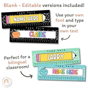 Cutesy Student Desk Name Plates, Editable Desk Name Tags, Cute School ...