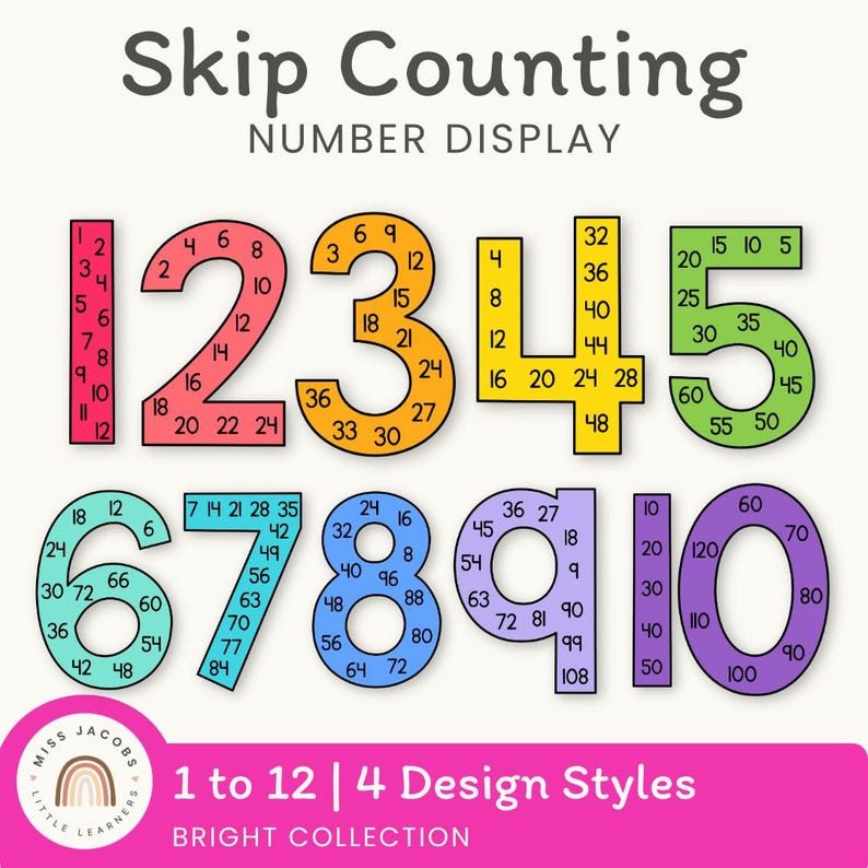 Skip Counting | Multiples Large Number Display | Rainbow | Rainbow ...