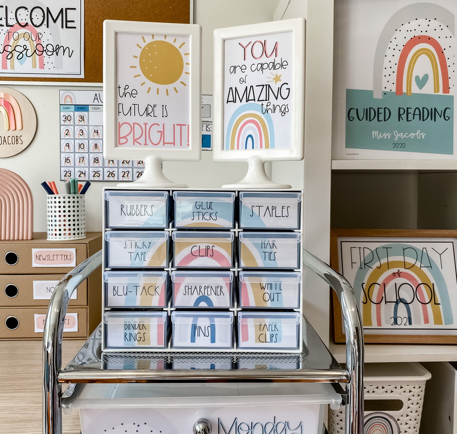 MODERN RAINBOW Classroom Decor Bundle Editable Calm Colors Classroom ...