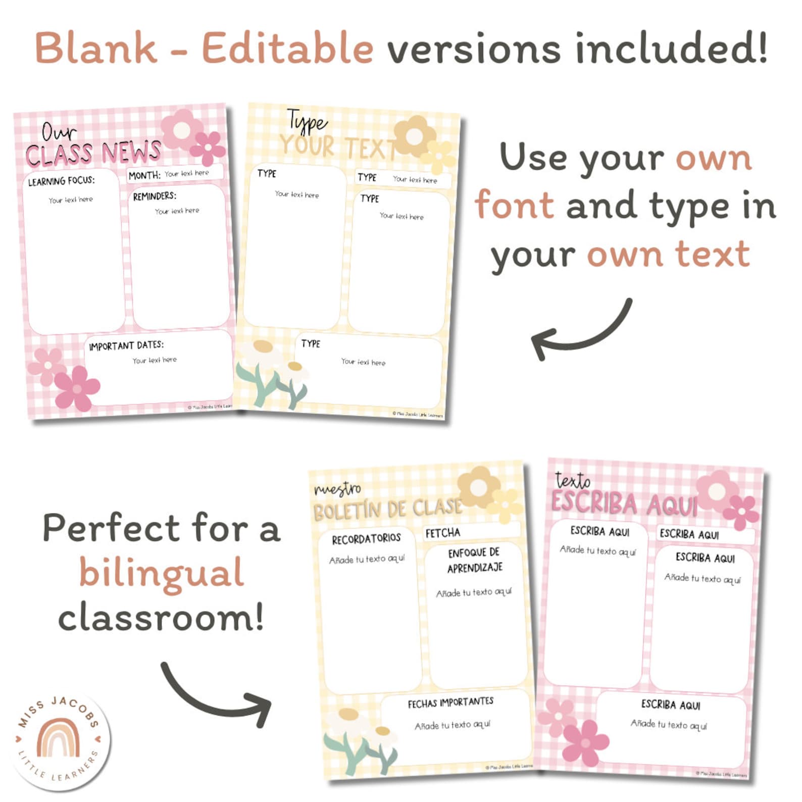 Editable Classroom Newsletter Template | Daisy Gingham Pastels ...