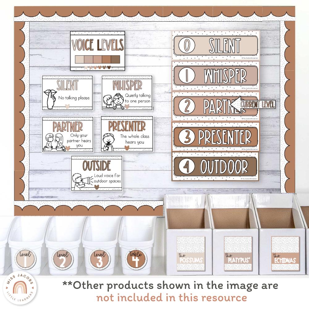 Spotty Neutrals Voice Noise Level Display | EDITABLE Classroom Teacher ...