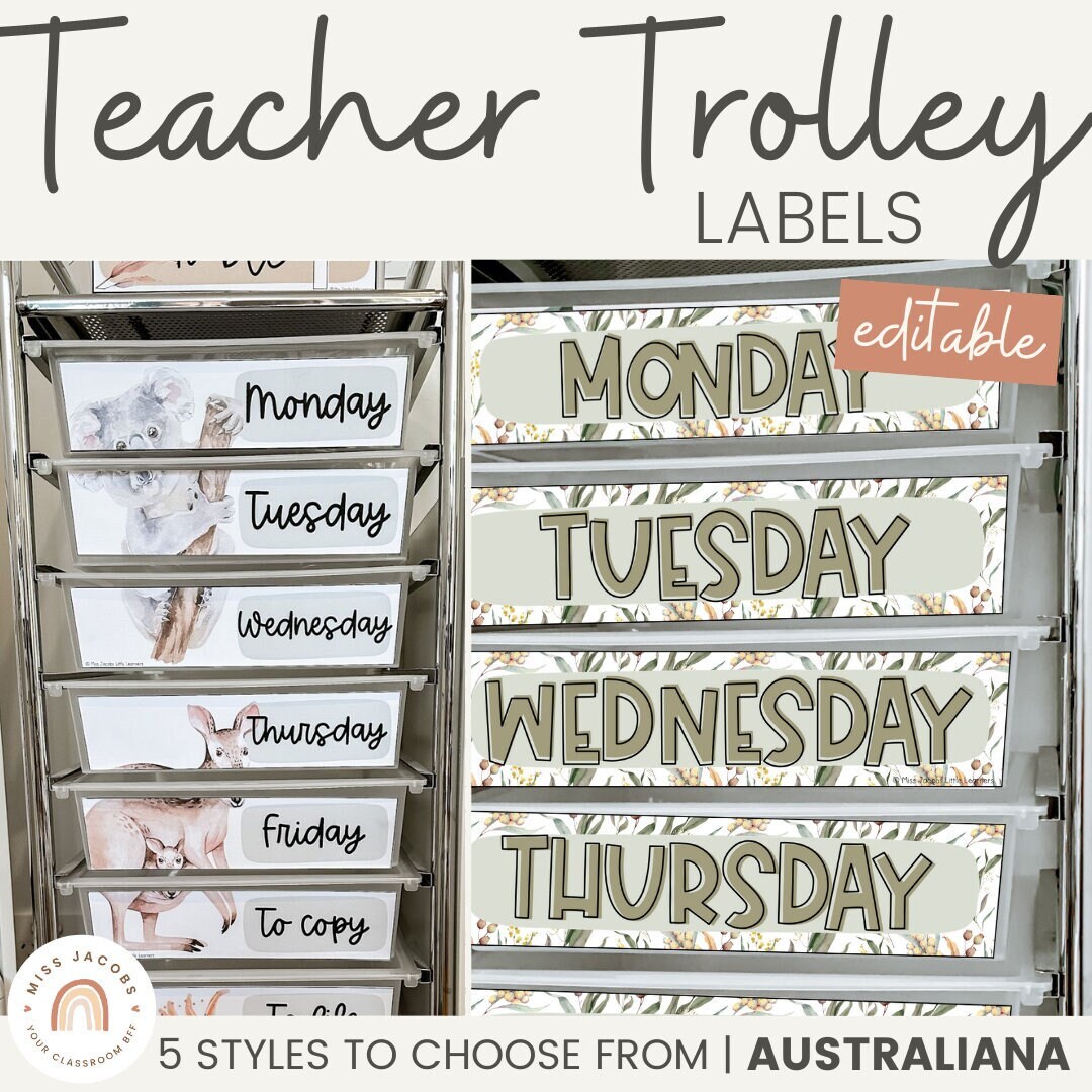 10 Drawer Cart Labels AUSTRALIANA Teacher Trolley Labels - Etsy
