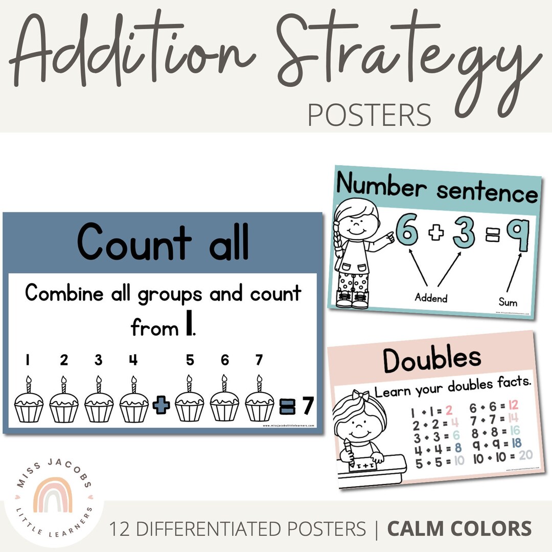 CALM COLORS Addition Strategy Posters | Math Posters | Modern Rainbow ...