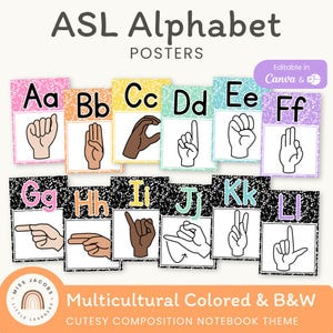 Cutesy ASL Alphabet Posters, Printable American Sign Language Classroom ...