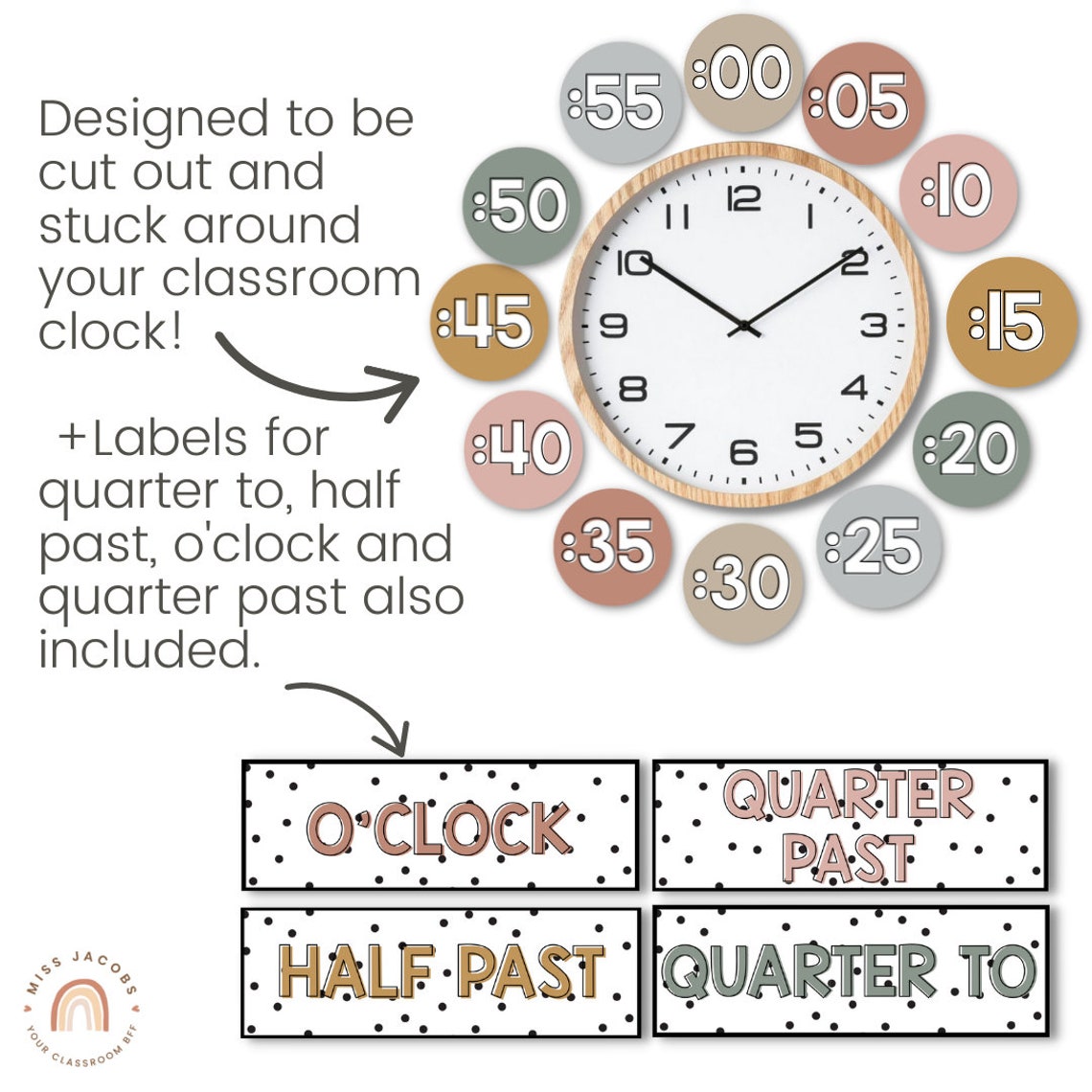 Clock Number Labels SPOTTY BOHO Classroom Decor - Etsy
