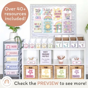 Daisy Gingham Pastels Classroom Decor Bundle | Muted Rainbow Theme ...