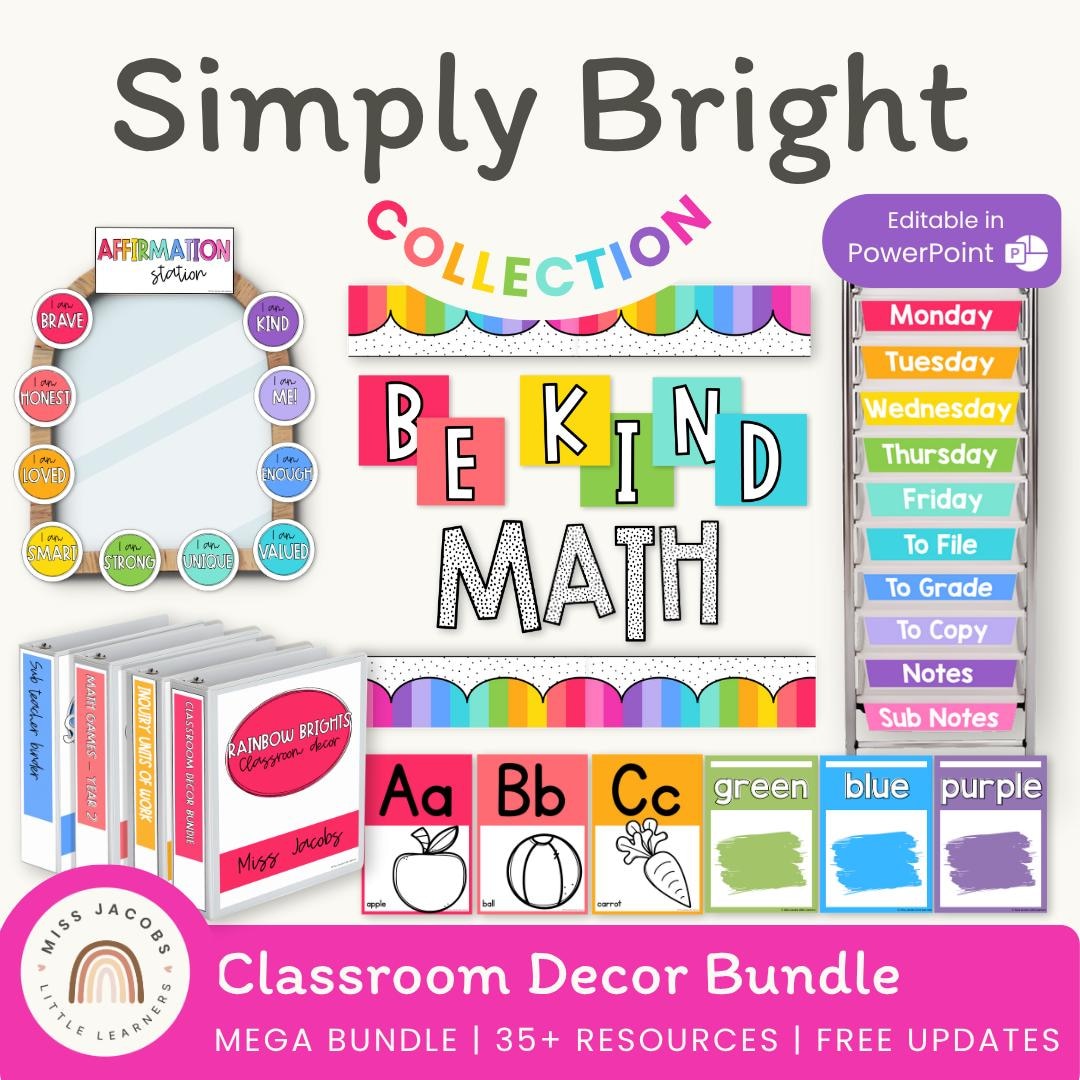 Simple Brights Classroom Decor Bundle | EDITABLE - Etsy