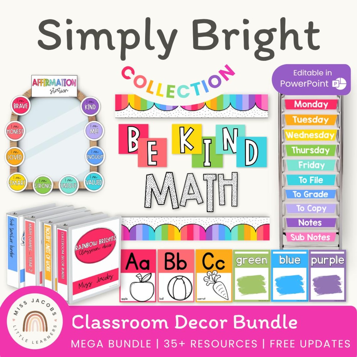 Simple Brights Classroom Decor Bundle | EDITABLE - Etsy