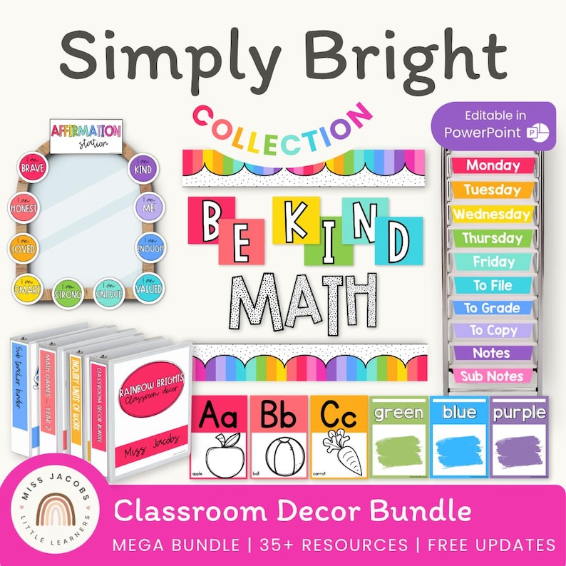 Simple Brights Classroom Decor Bundle | EDITABLE - Etsy