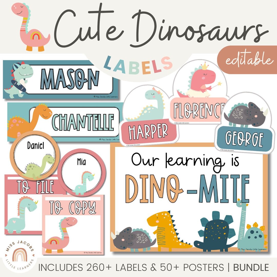 Cute Dinosaur Classroom Labels Bundle | Editable Student Name Tags ...