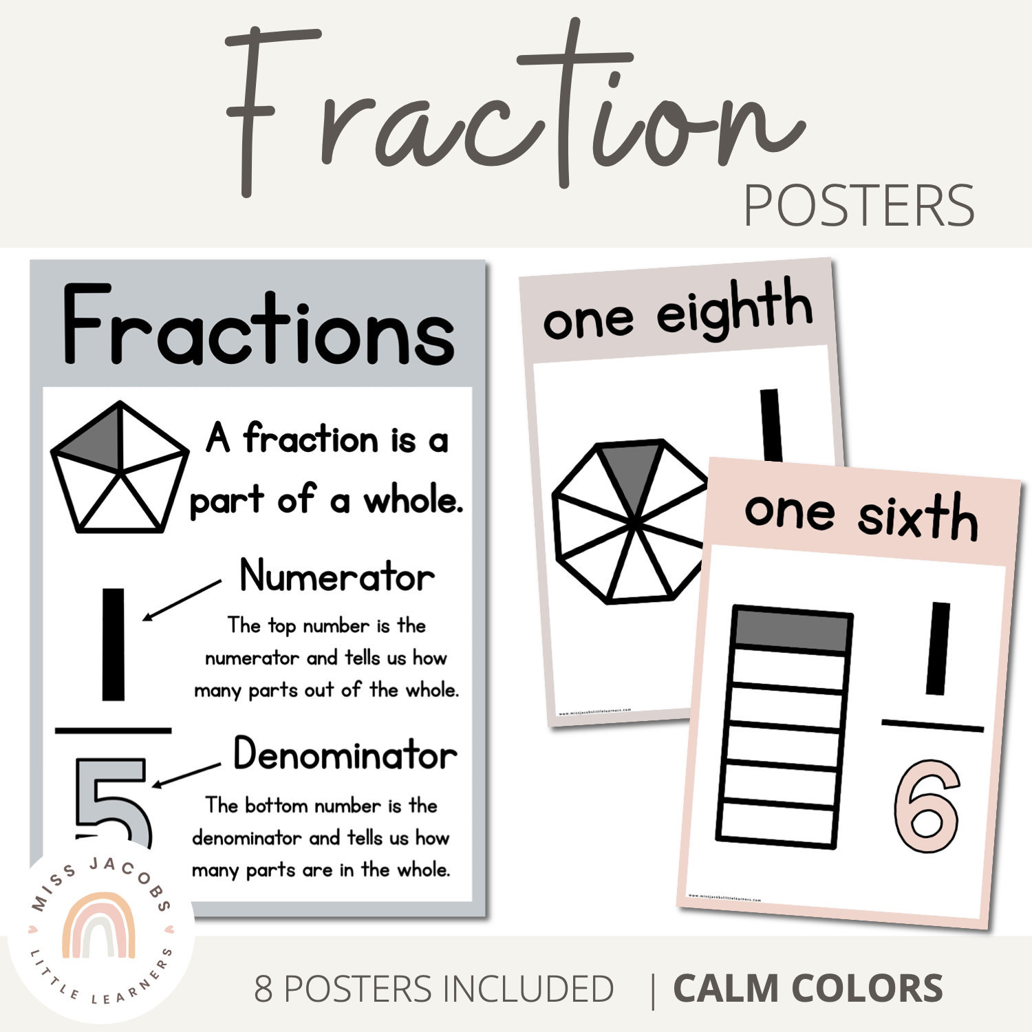 CALM COLORS Fractions Posters Math Posters Modern Rainbow - Etsy