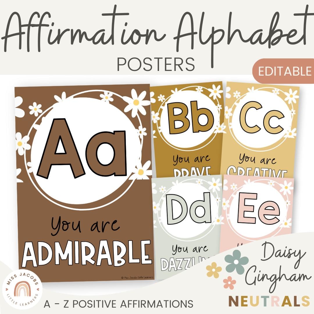 Affirmation Alphabet Posters, Daisy Gingham Prints Classroom Wall Decor ...