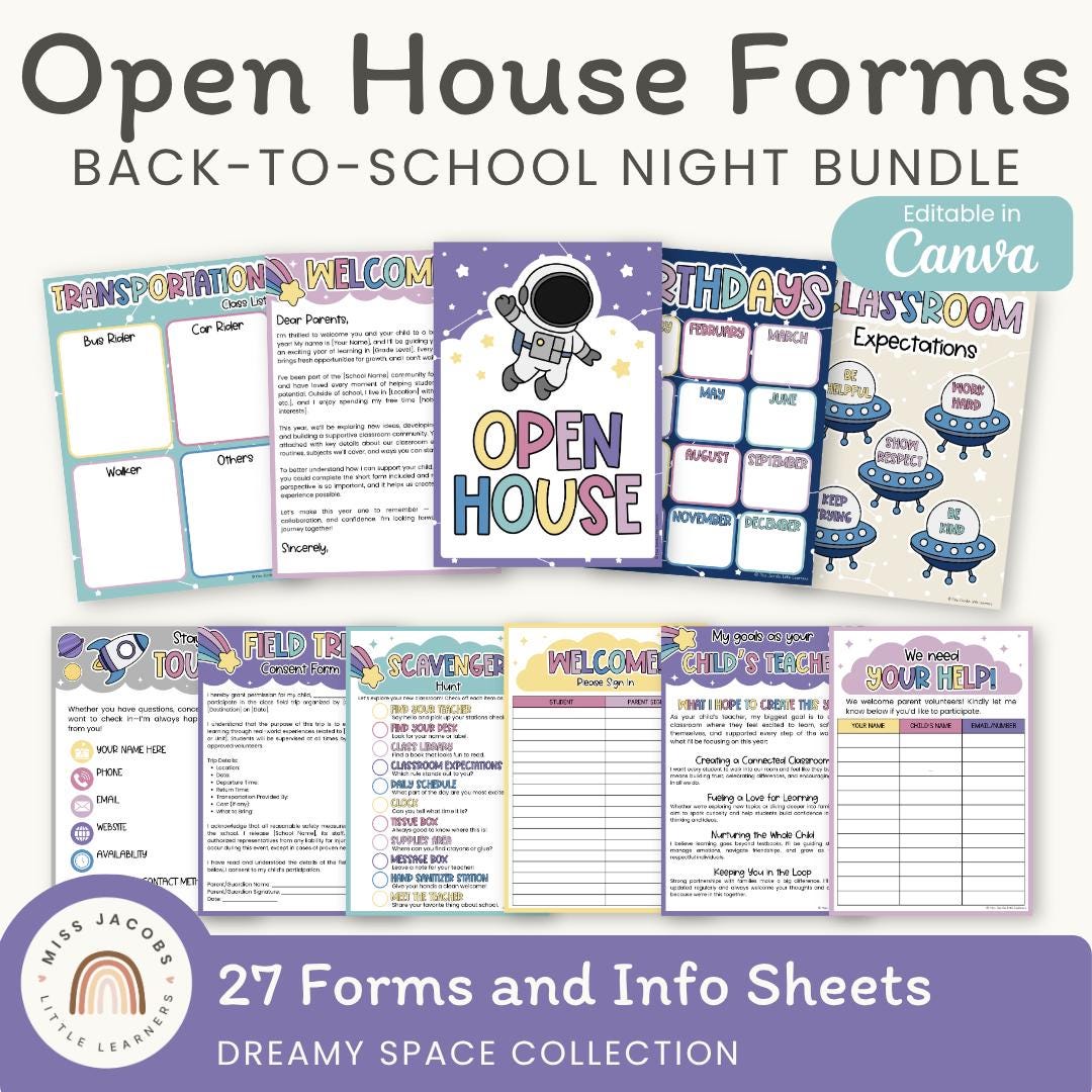 Open House Forms Back to School Night Bundle: Dreamy Space Parent ...